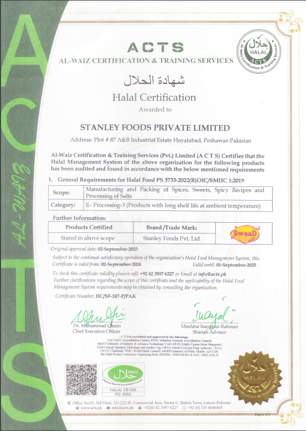 Certifications – Stanley Foods